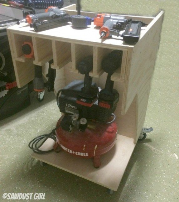 Rolling Tool Cart And Air Compressor Storage | Sawdust Girl