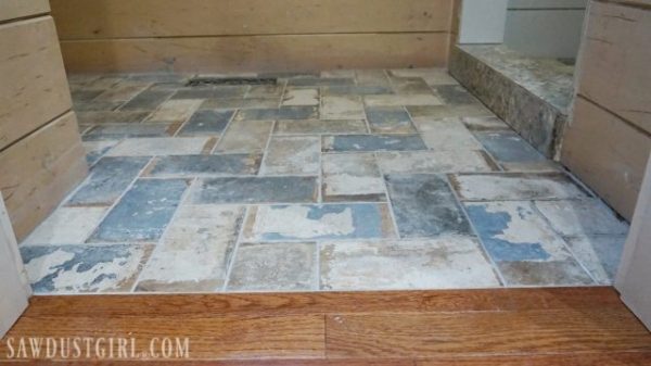 How To Install Tile Flush With Hardwood Floors | Sawdust Girl
