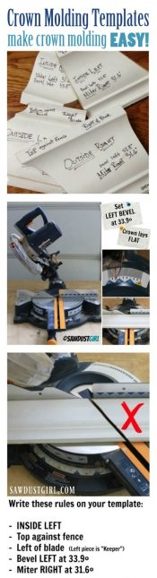 How To Cut Crown Molding Using Easy Templates Sawdust Girl 