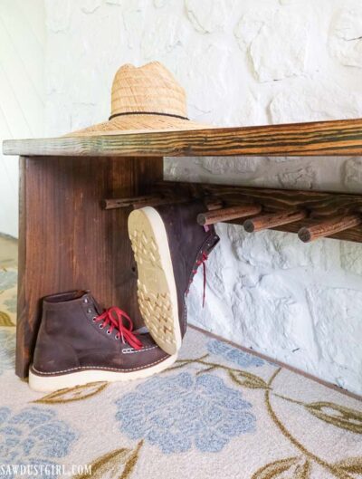 How To Build A Bench With A Built-in Boot Rack | Sawdust Girl